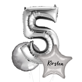 Large Silver Shape Balloon No 5 delivered inflated in UK