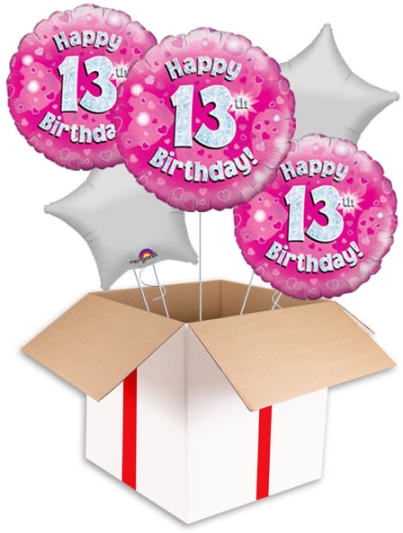 Holographic Pink Happy 13th Birthday Balloon | Helium Balloons Delivered UK
