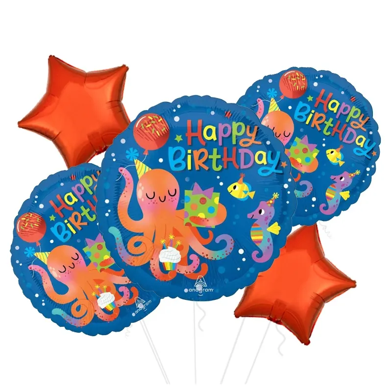 Happy Birthday Octopus Round Foil Balloon