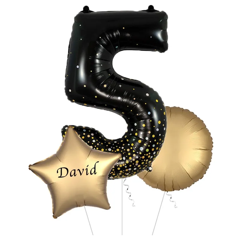 Large Black and Gold Fizz Shape Balloon No 5