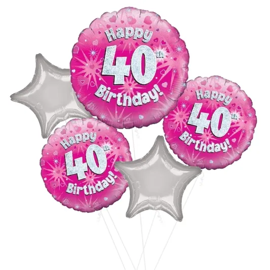 Holographic Pink Happy 40th Birthday Balloon | Helium Balloons Delivered UK